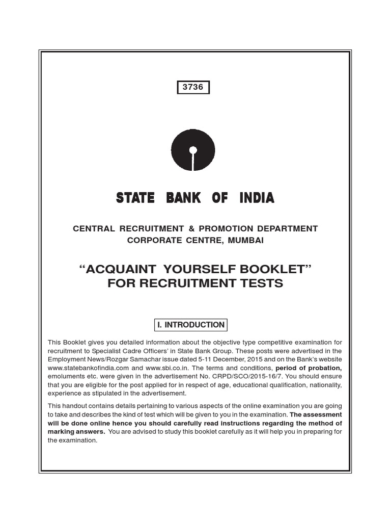 SBI Acquaint Yourself Booklet English | PDF | Login | Test (Assessment)