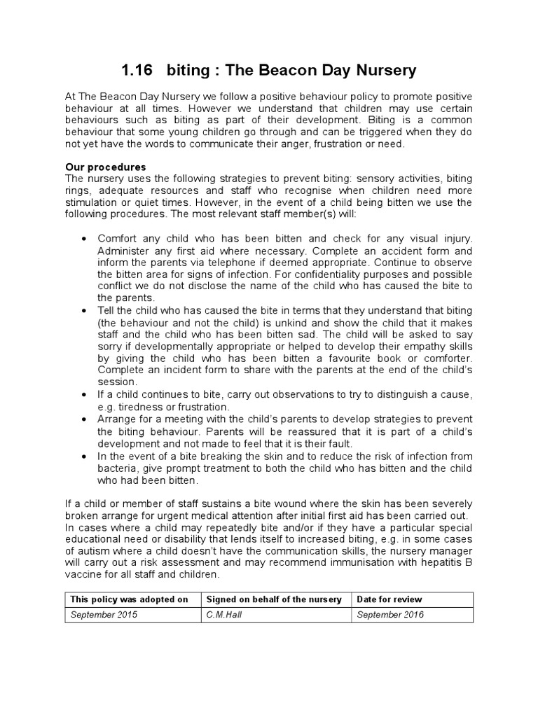 Biting policy | Preschool | Public Health