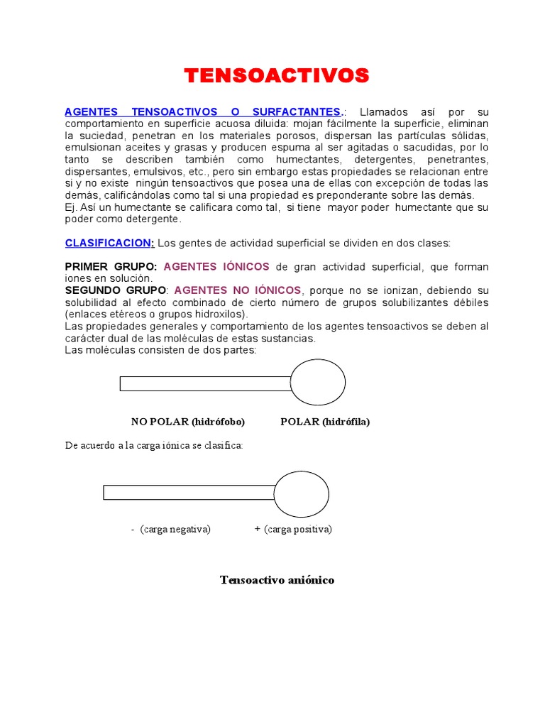 Clasificación y Propiedades de Tensoactivos | PDF | Tensioactivo ...