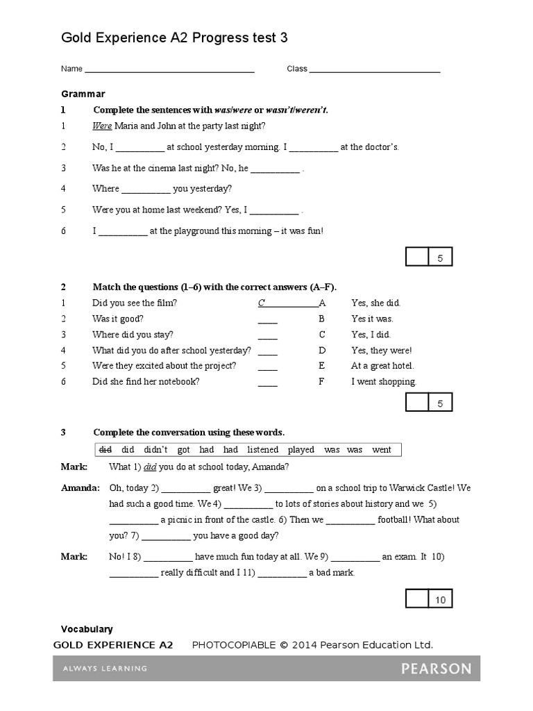 A2 Progress Test 3 Pdf Test Assessment Languages