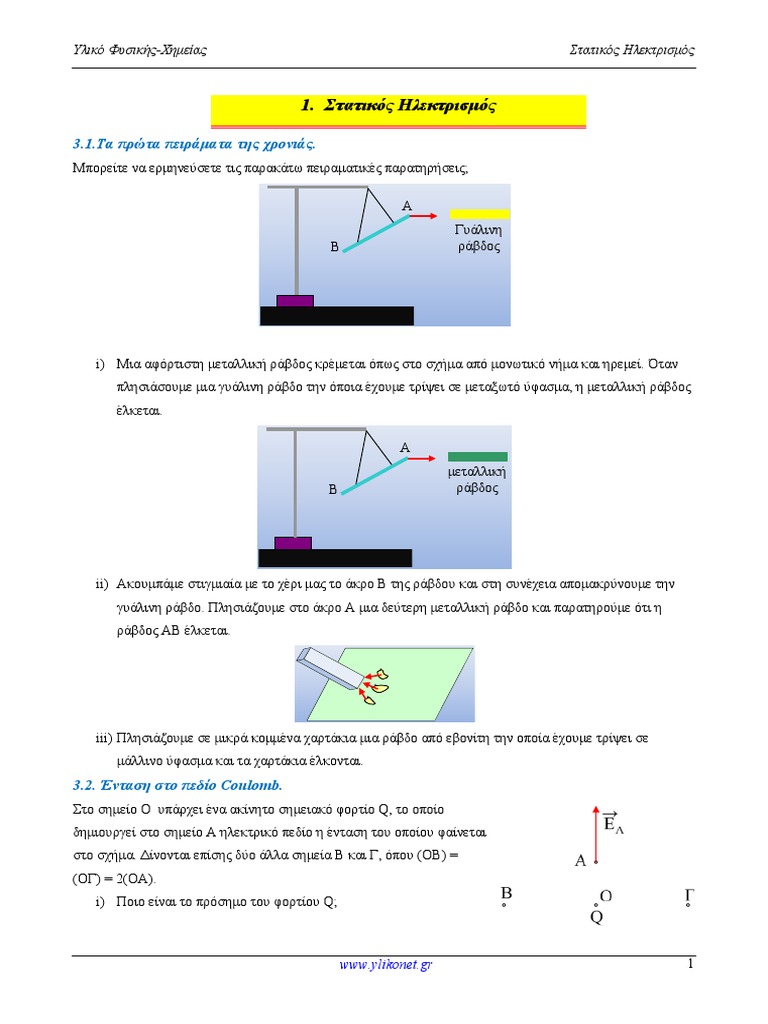 Στατικός Ηλεκτρισμός Φυσικη β λυκειου | PDF