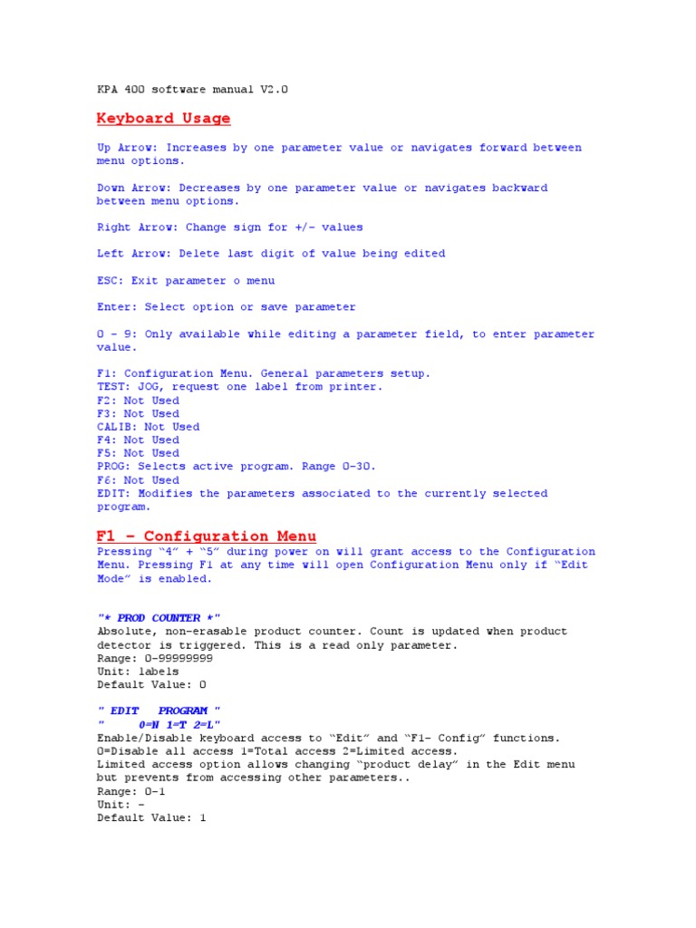 KPA 400 Software Manual V2.0 | PDF | Parameter (Computer Programming) | Computer Keyboard