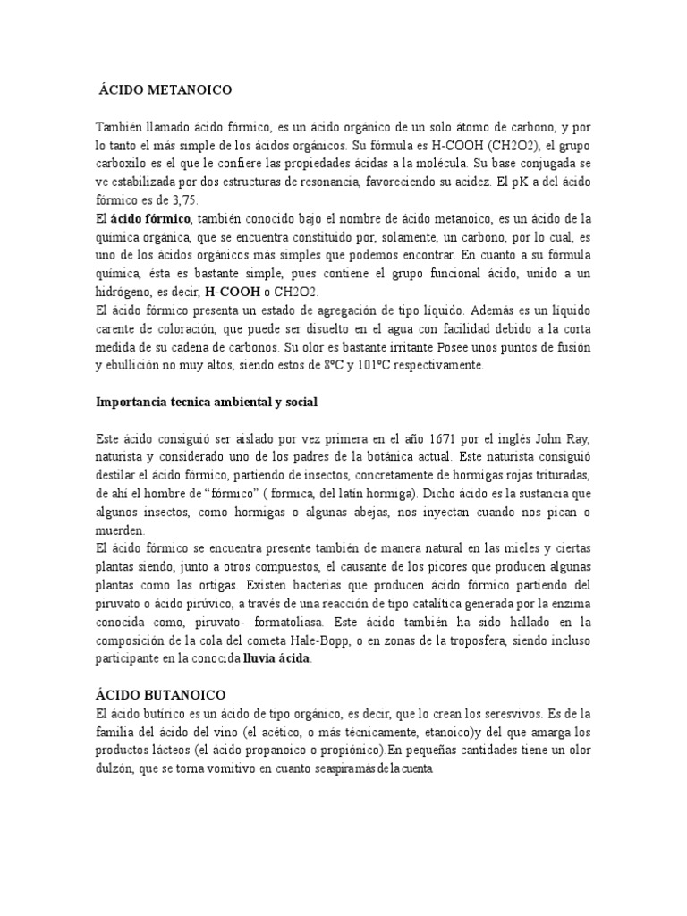 Ácido Metanoico | PDF | Sustancias químicas | Compuestos químicos