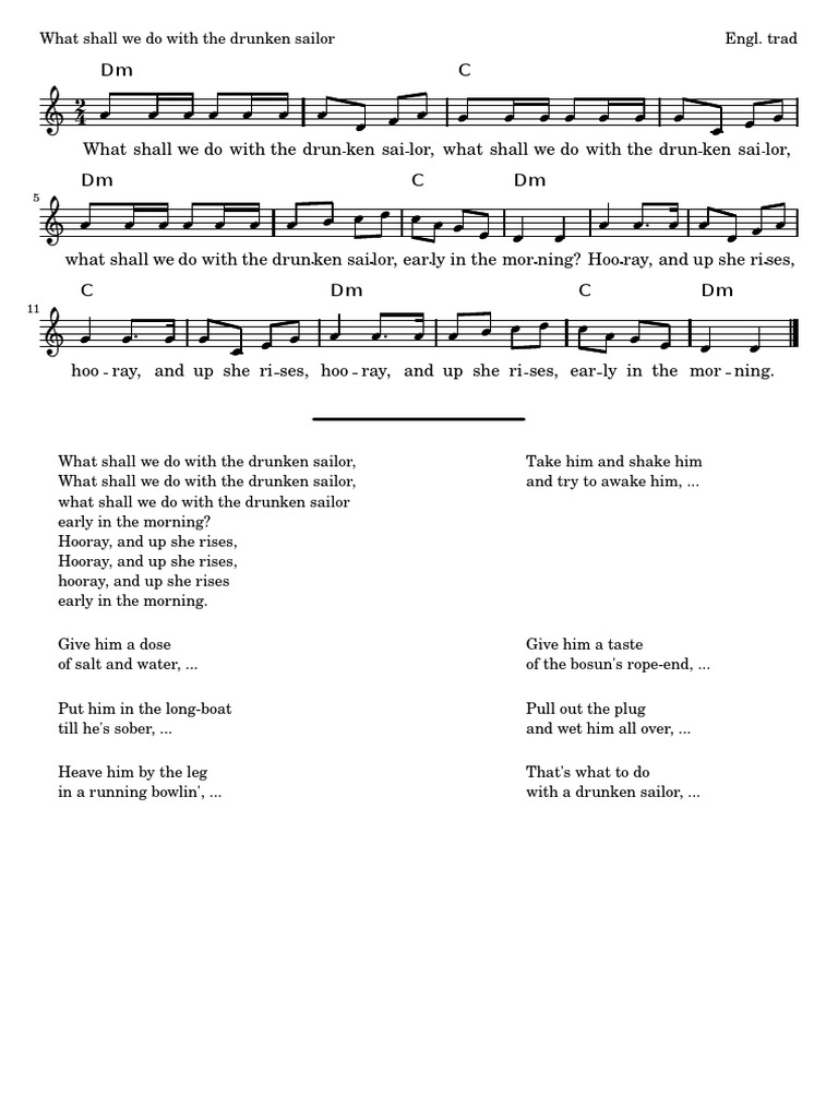 Drunken Sailor Lyrics and Chords | PDF | Language Arts & Discipline