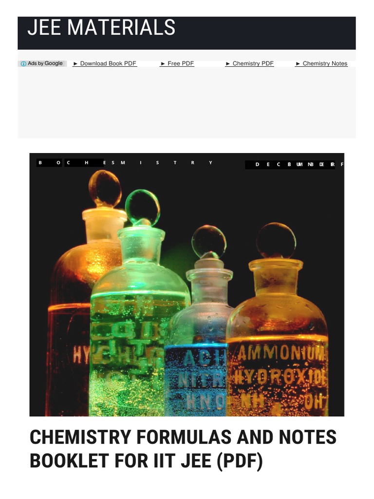 Chemistry Formulas and Notes Booklet For Iit Jee P | PDF | Chemical ...
