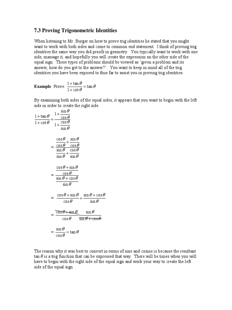 Trigonometry - Proving | PDF | Sine | Trigonometric Functions
