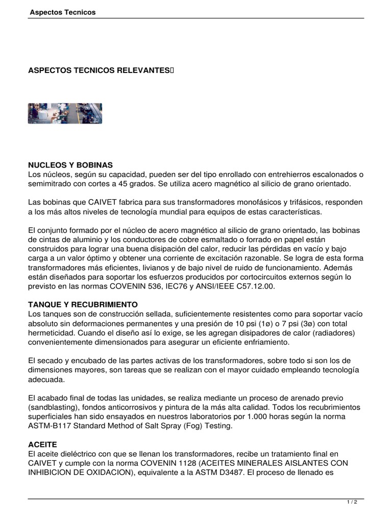 Aspectos-Tecnicos Caivet | Descargar gratis PDF | Aluminio | Transformador