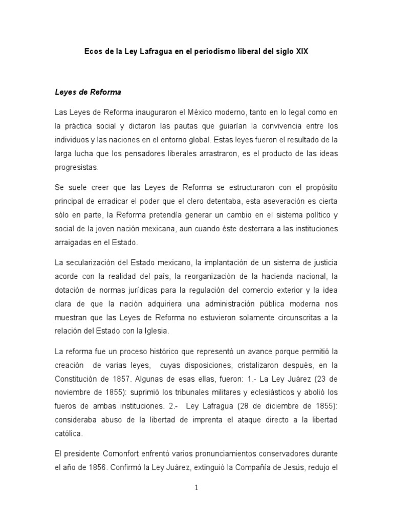 Ley Lafragua en El Periodismo Liberal Del Siglo XIX | PDF | México | Nación