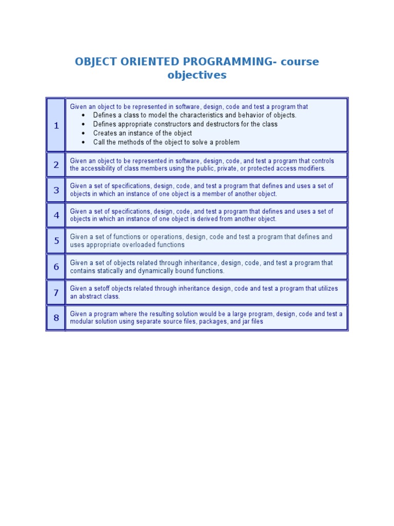 Object-Oriented Programming Course Goals | PDF