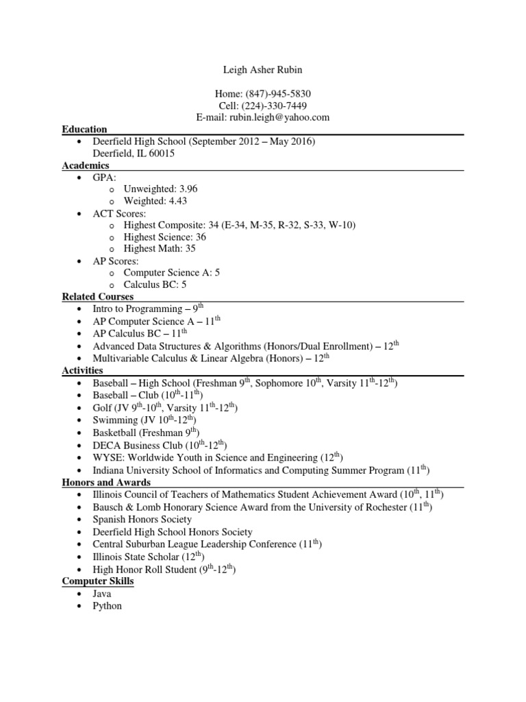 High School Academic and Extracurricular Achievements | PDF