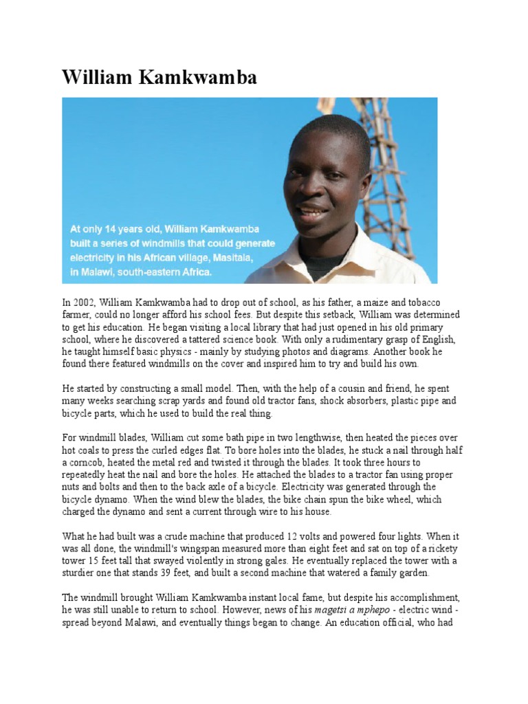 William Kamkwamba | Energy And Resource | Agriculture