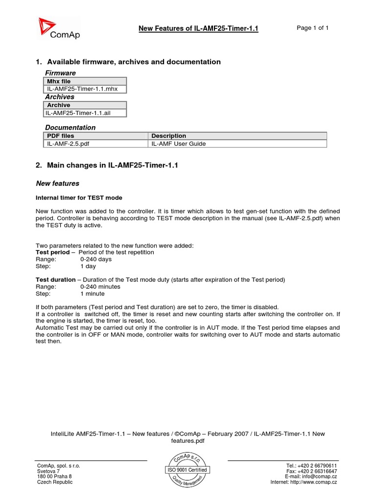 IL AMF25 Timer 1.1 New Features | PDF