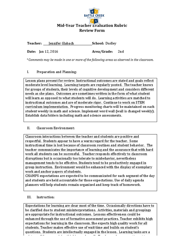 Mid-Year Teacher Evaluation Form | PDF | Educational Assessment | Teachers