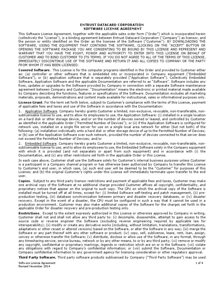 Software License Agreement 1 of 4 Revised November 2014 | PDF | License ...