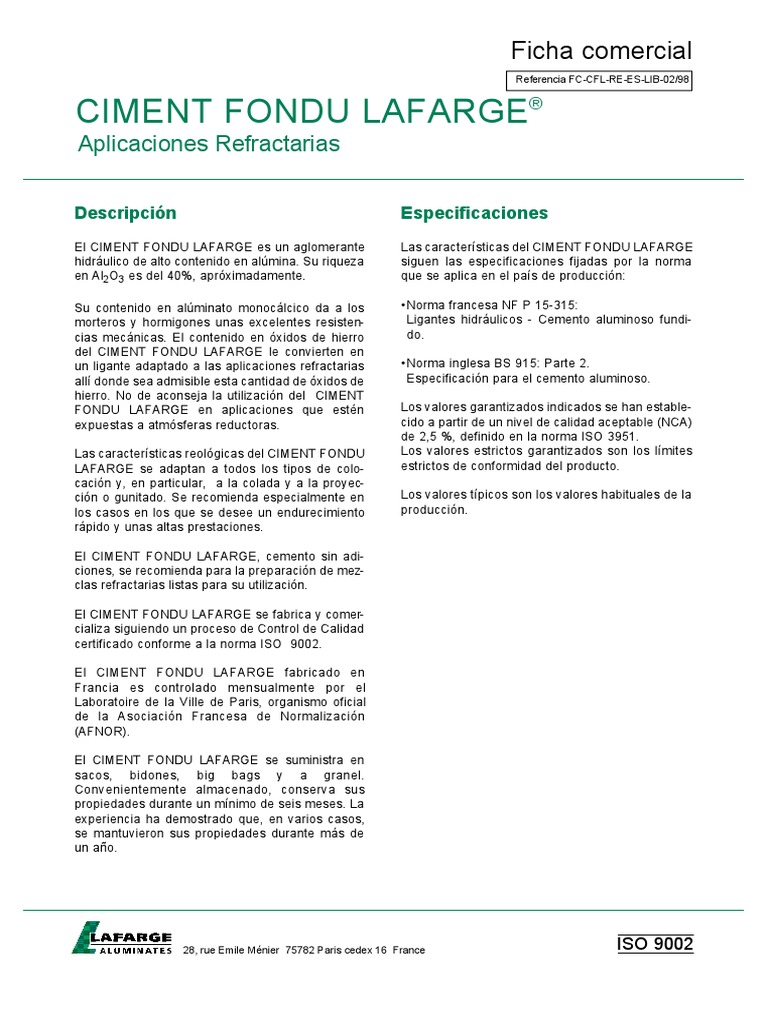 Ciment Fondu Lafarge (R) | PDF | Hormigón | Cemento