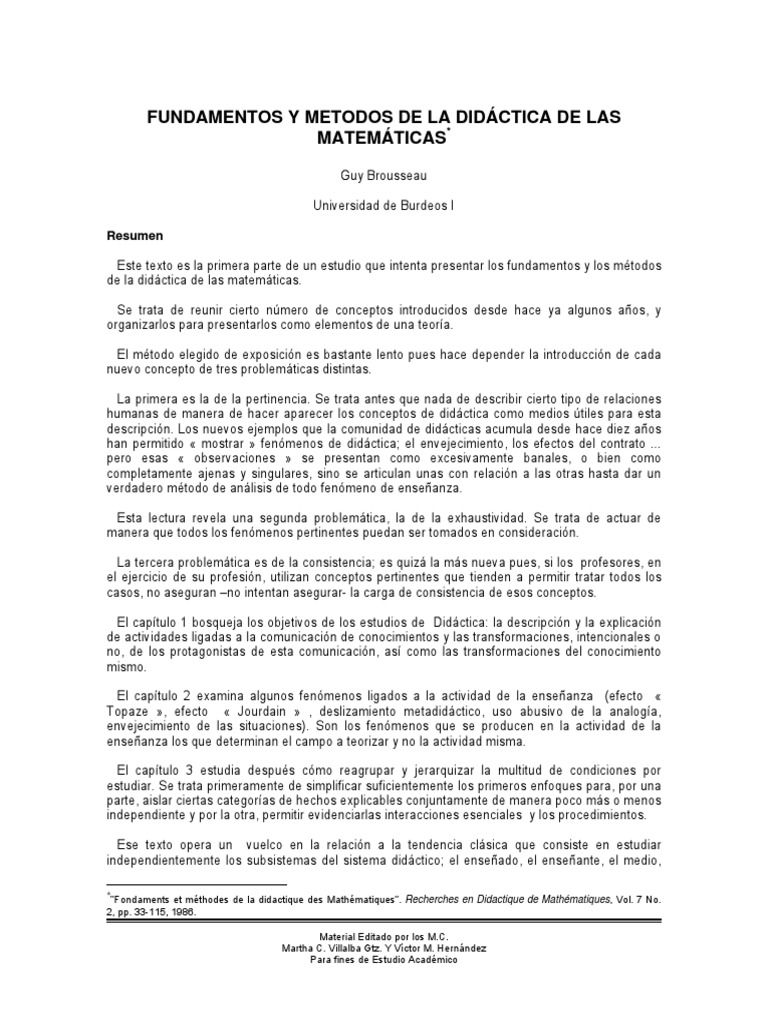 Fundamentos Brousseau | PDF | Conocimiento | Science