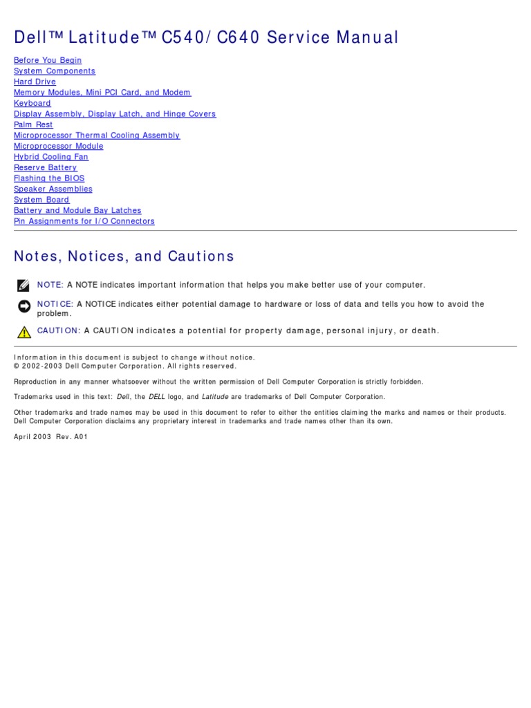 Delll Latitude-C540 Service Manual En-Us | PDF | Electrical Connector ...