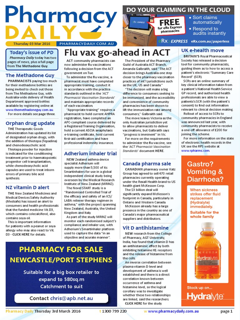 Pharmacy Daily For Thu 03 Mar 2016 - ACT Pharmacists Flu Vax ...
