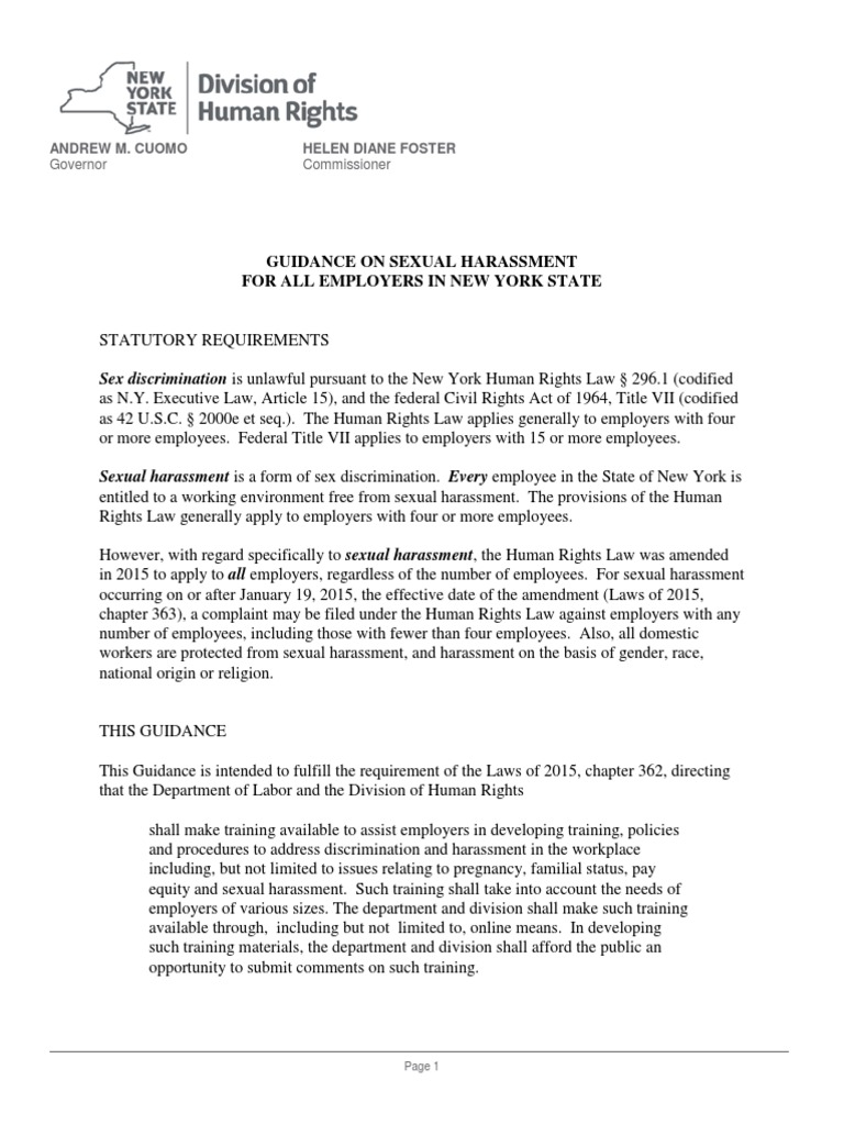NYSDHR Sexual Harassment Guidance | PDF | Sexual Harassment | Harassment