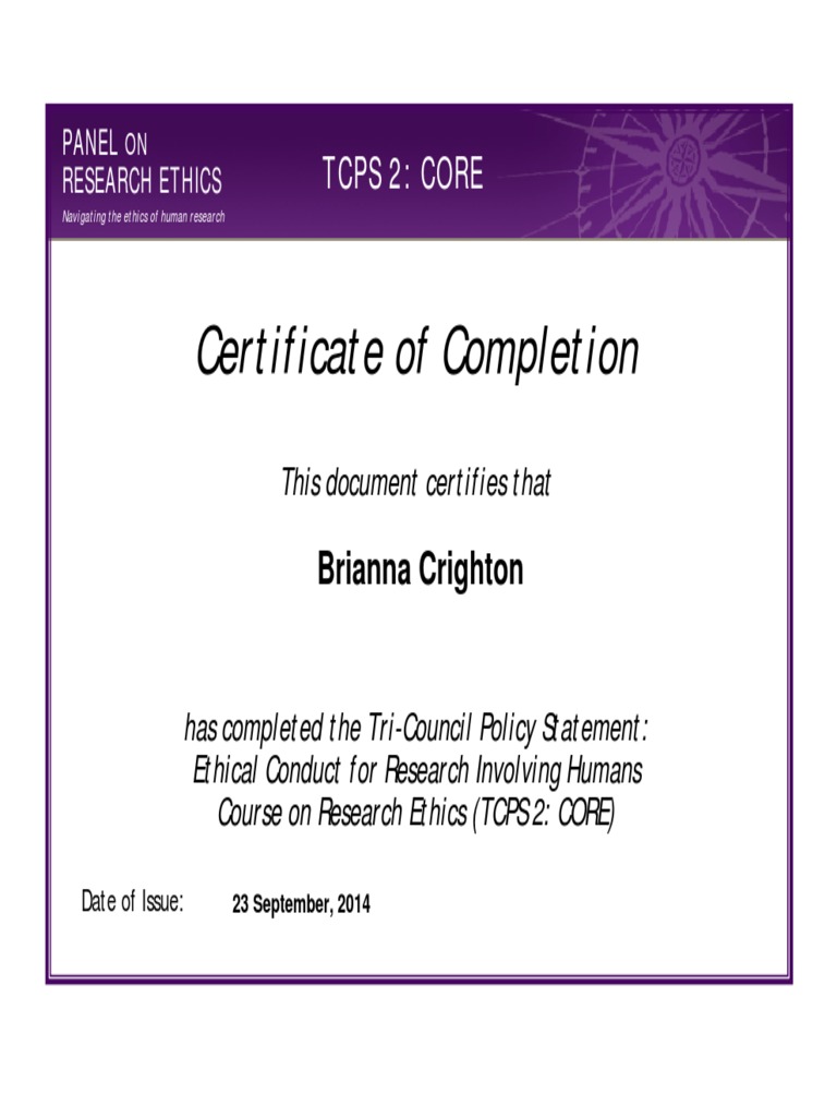 Certificate of Completion: Tcps 2: Core | PDF