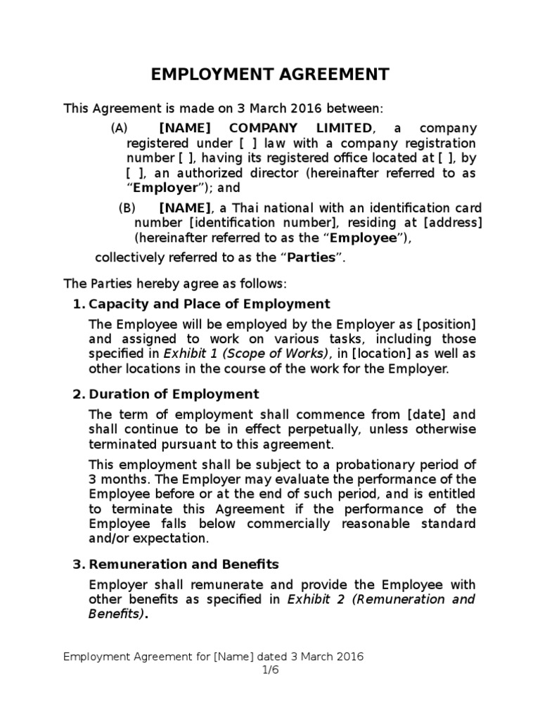 Employment Agreement (Template) | PDF | Breach Of Contract | Damages