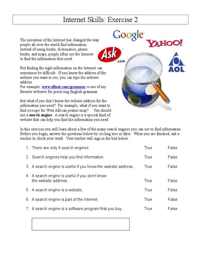 Internet Skills Exercise 2 - Search Engines | PDF | Web Page | Web ...