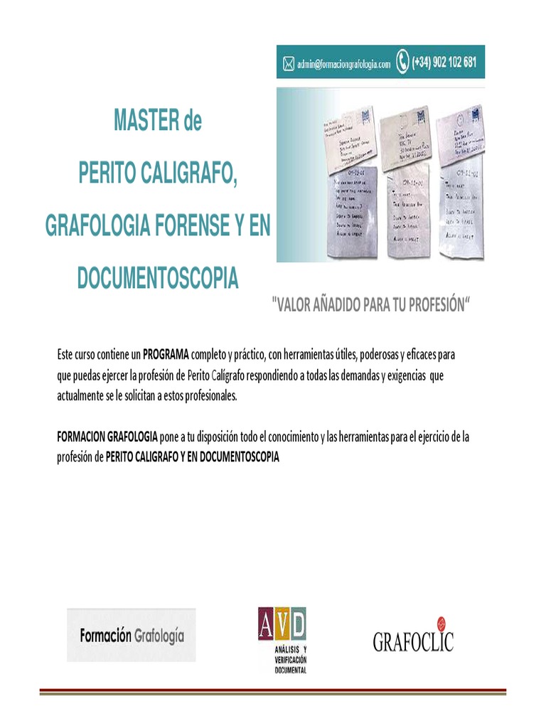 Master Perito Caligrafo y en Documentoscopia