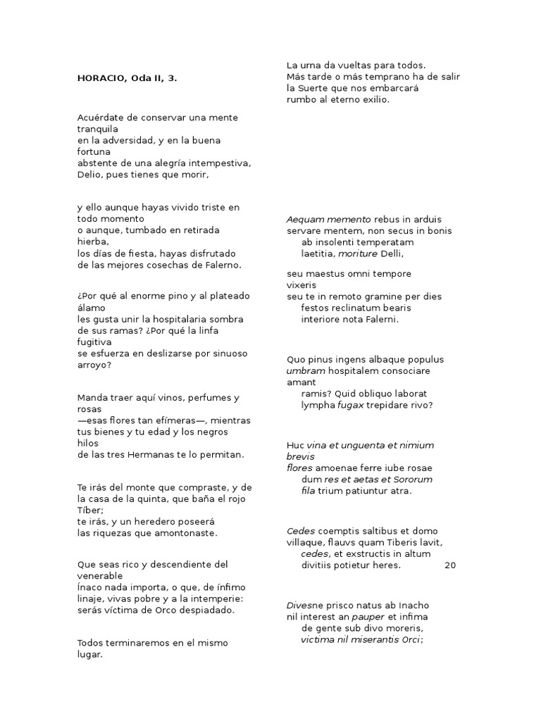 HORACIO Oda II, 3 Bilingue | PDF
