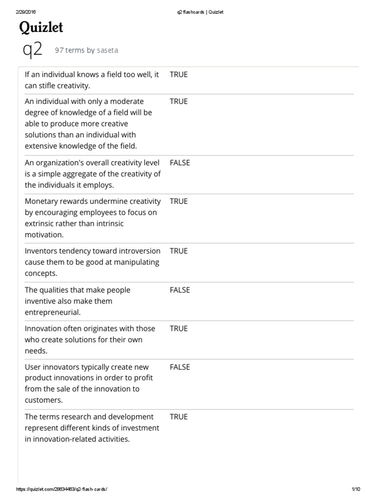 TRUE FALSE q2 Flashcards - Quizlet | PDF | Innovation | Research And Development