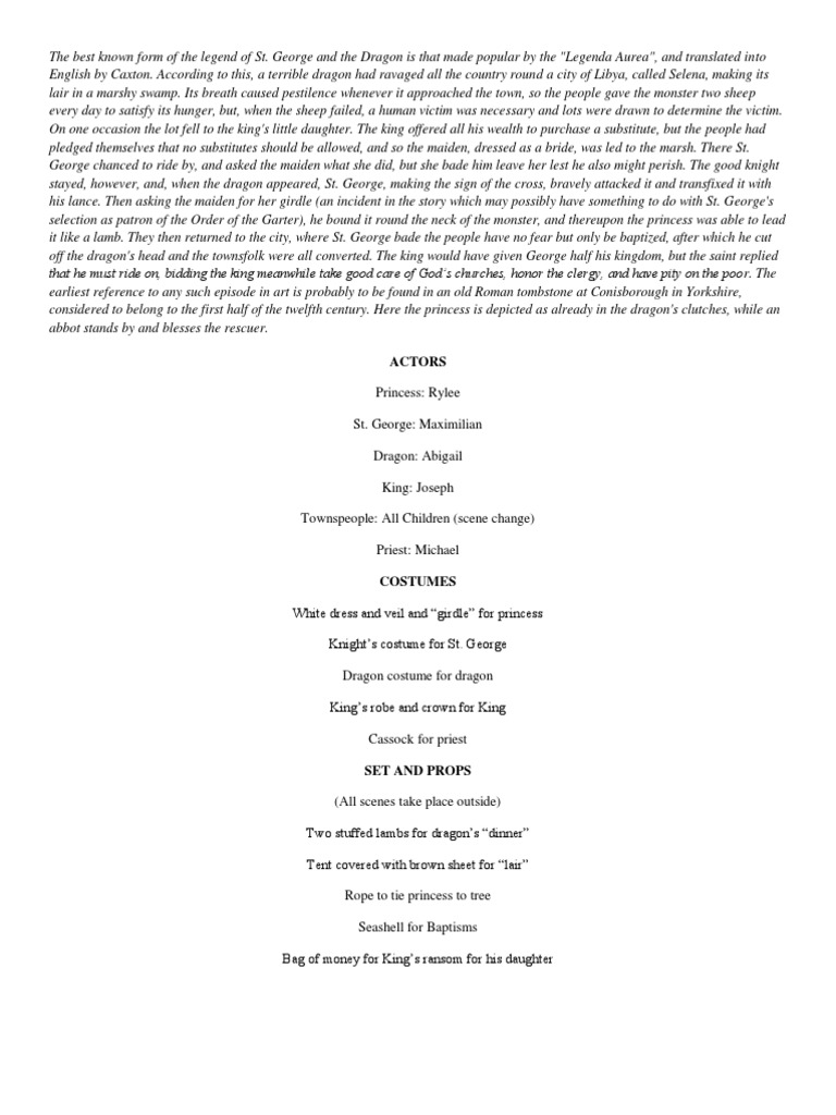 St. George and the Dragon Play Script | PDF | Dragon
