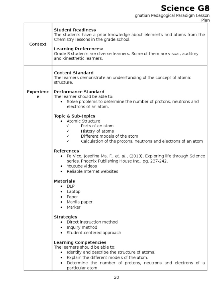 Atomic Structure IPP Lesson Plan (Edited) 2 | PDF | Atoms | Lesson Plan