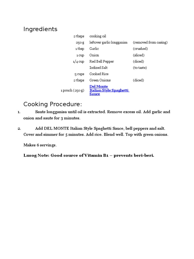 Ingredients: Lusog Note: Good Source of Vitamin B1 - Prevents Beri-Beri ...