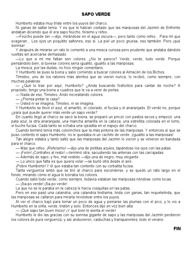 Cuento - Sapo Verde | PDF | Poesía | Clásicos