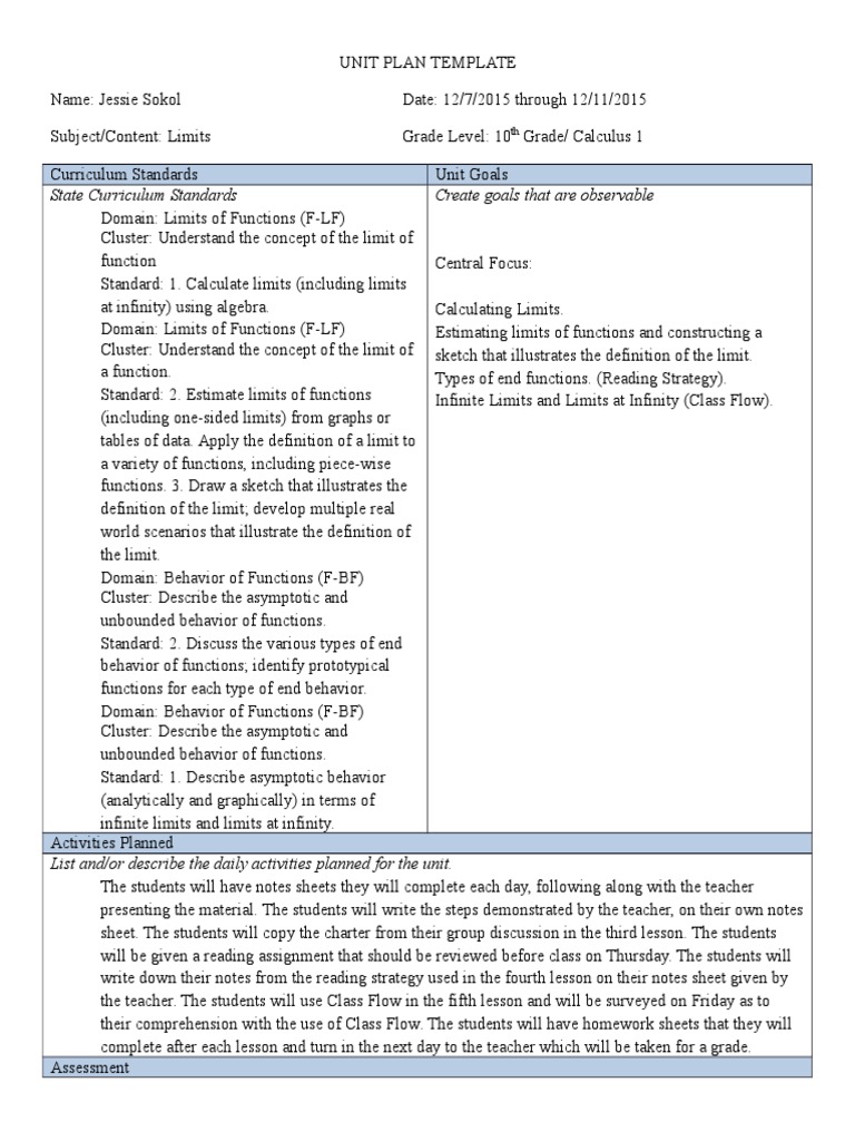 Lesson Unit Plan | PDF | Reading Comprehension | Function (Mathematics)