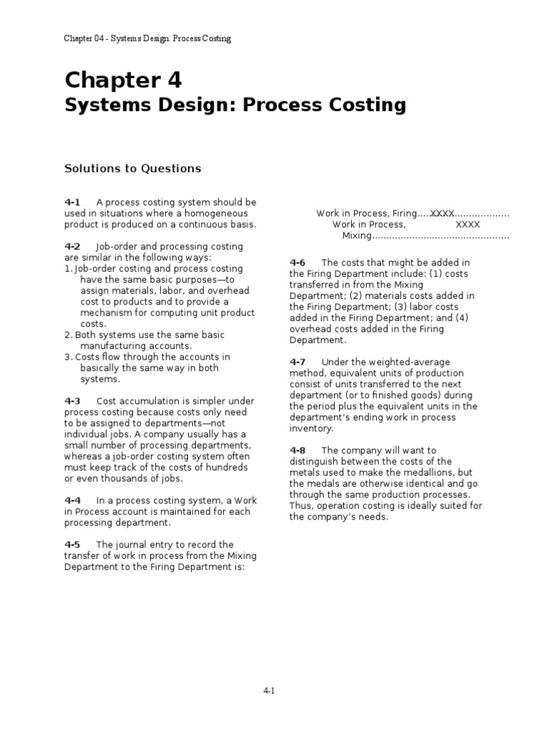 Systems Design: Process Costing: Solutions To Questions | PDF | Cost Of ...
