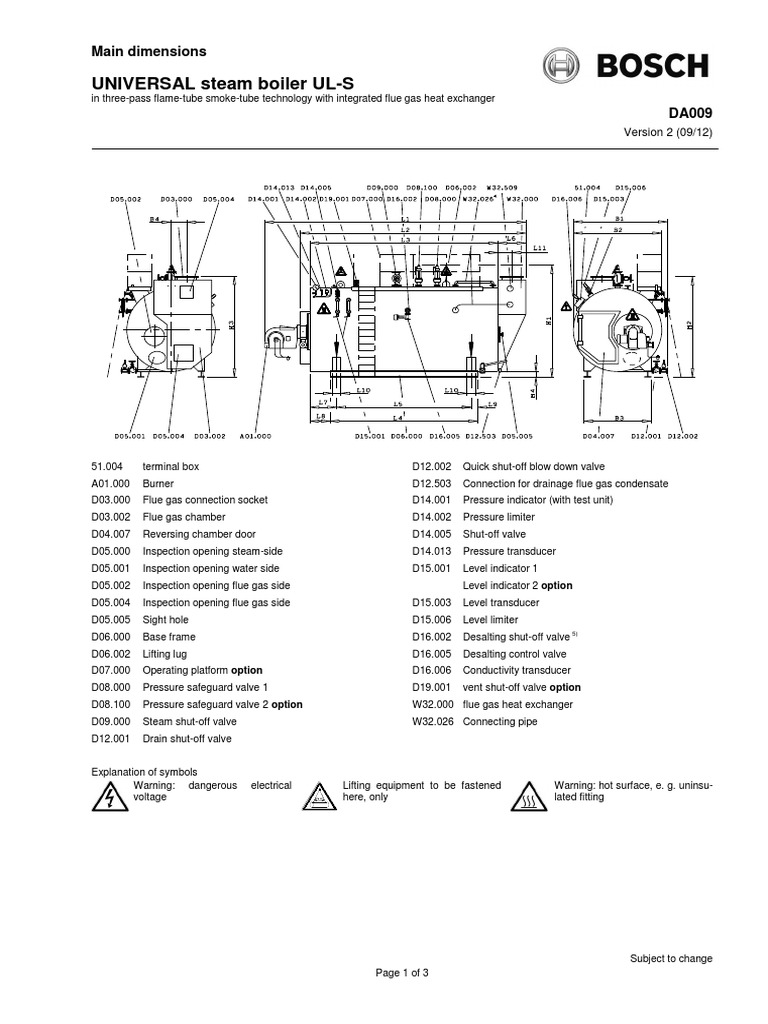 UNIVERSAL Steam Boiler UL-S: Main Dimensions | PDF | Boiler ...