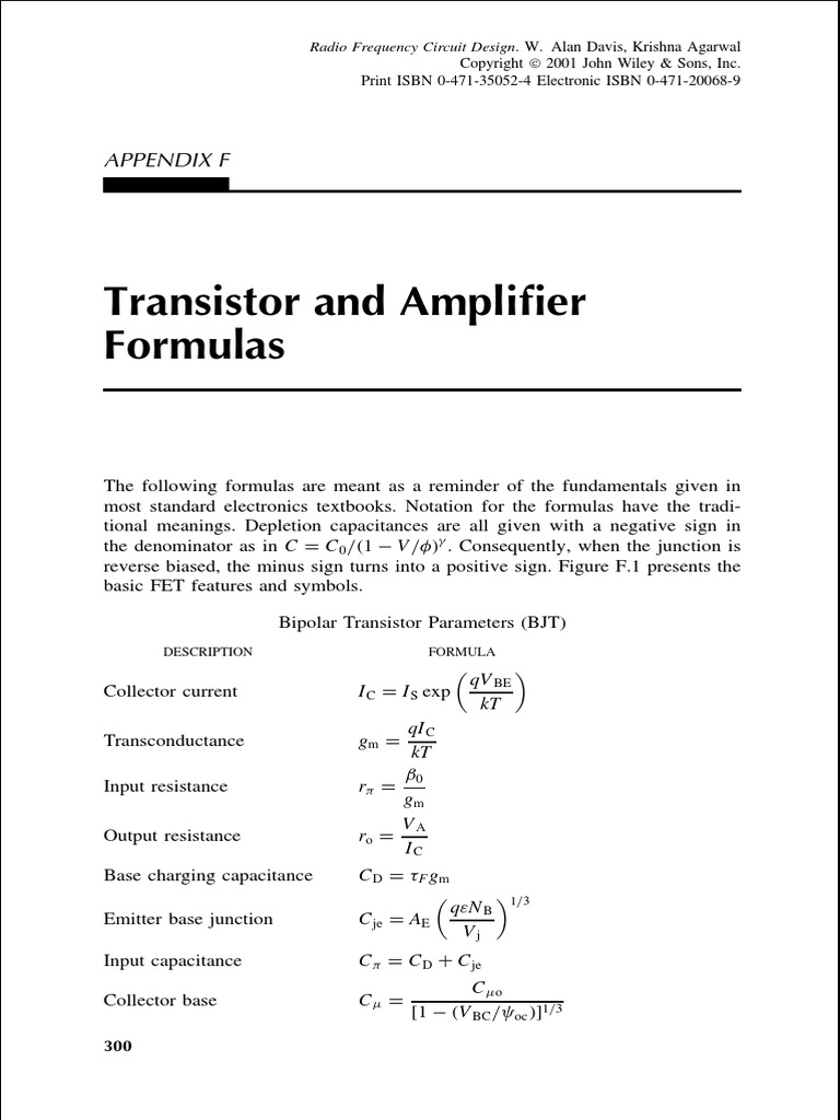 Transistor and Amplifier Formulas: Appendix F | PDF | Field Effect ...