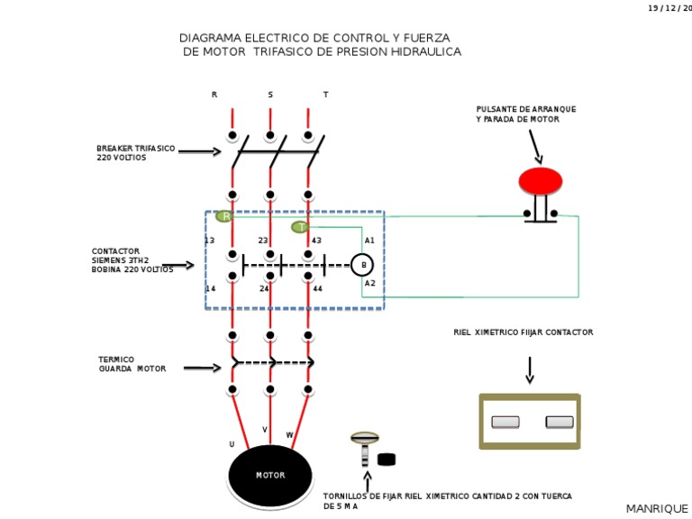 Diagrama Electrico de Control y Fuerza de Motor Trifasico de Presion Hidraulica | PDF