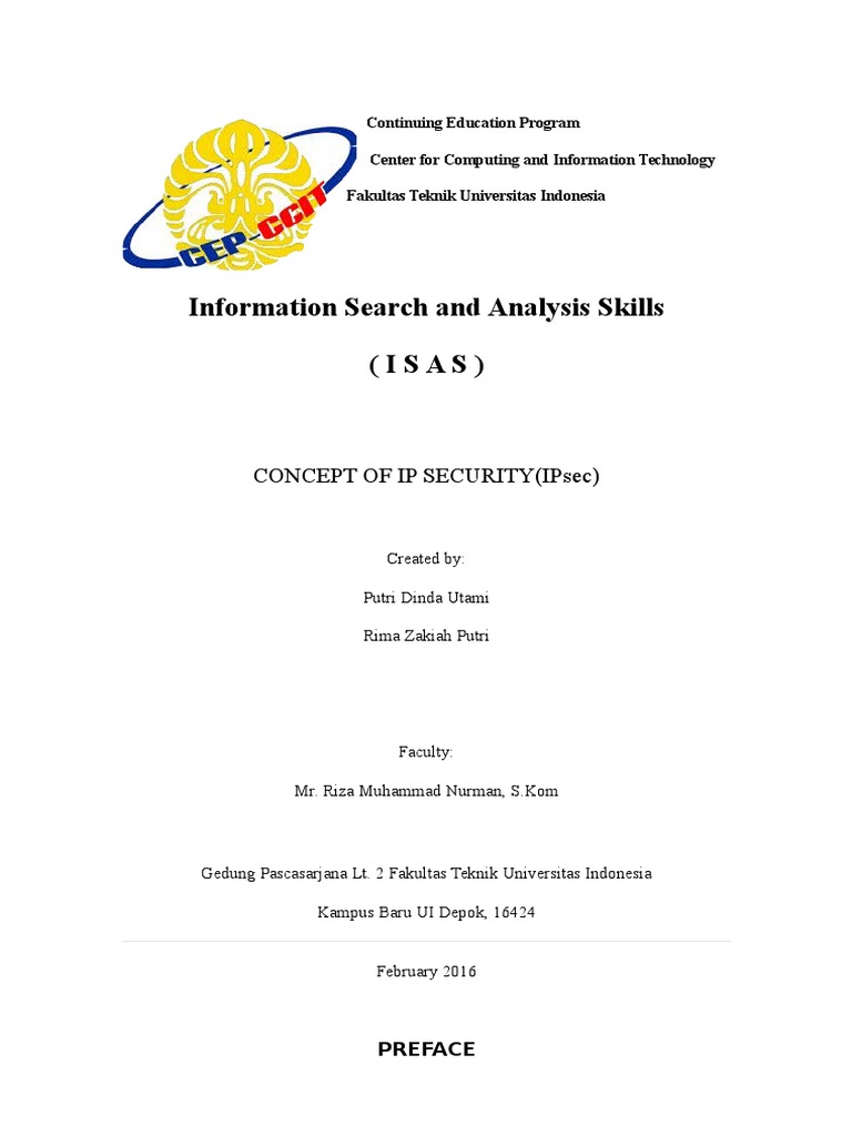 Information Search and Analysis Skills (ISAS) : Concept of Ip Security ... Information Search and Analysis Skills (ISAS) : Concept of Ip Security ...