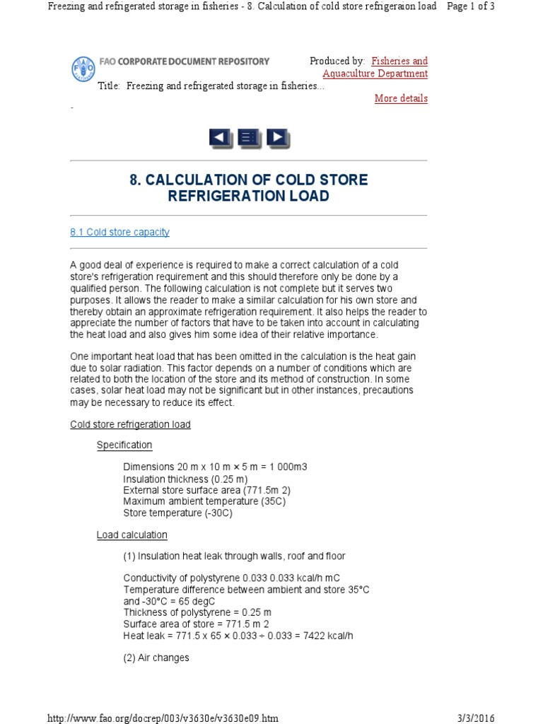 Calculation of Cold Store Refrigeration Load | PDF | Refrigeration ...