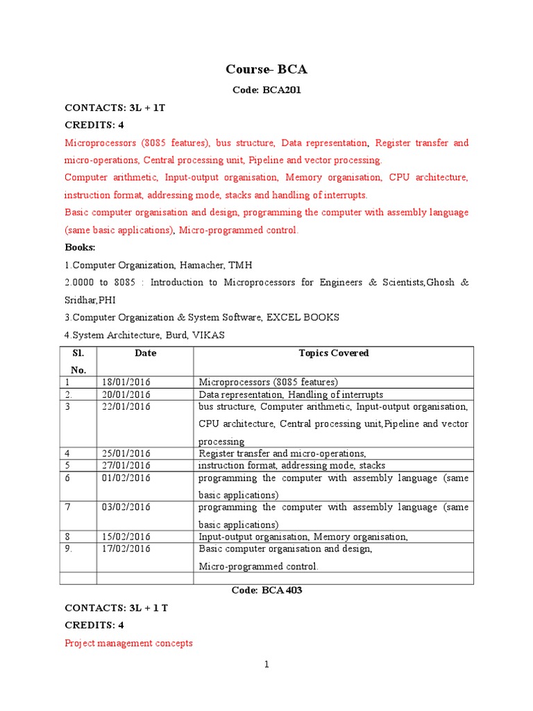 Course-BCA: Code: BCA201 Contacts: 3L + 1T Credits: 4 | PDF ...