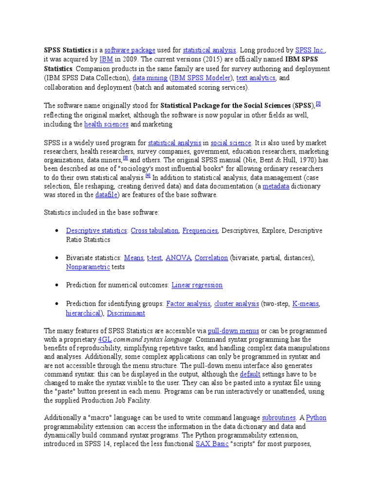SPSS Statistics Is A Software Package Used For Statistical Analysis ...