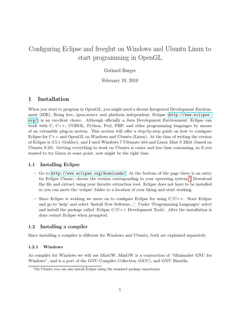 Configuring Eclipse and freeglut on Windows and Ubuntu Linux to program OpenGL: A Step-by-Step ...