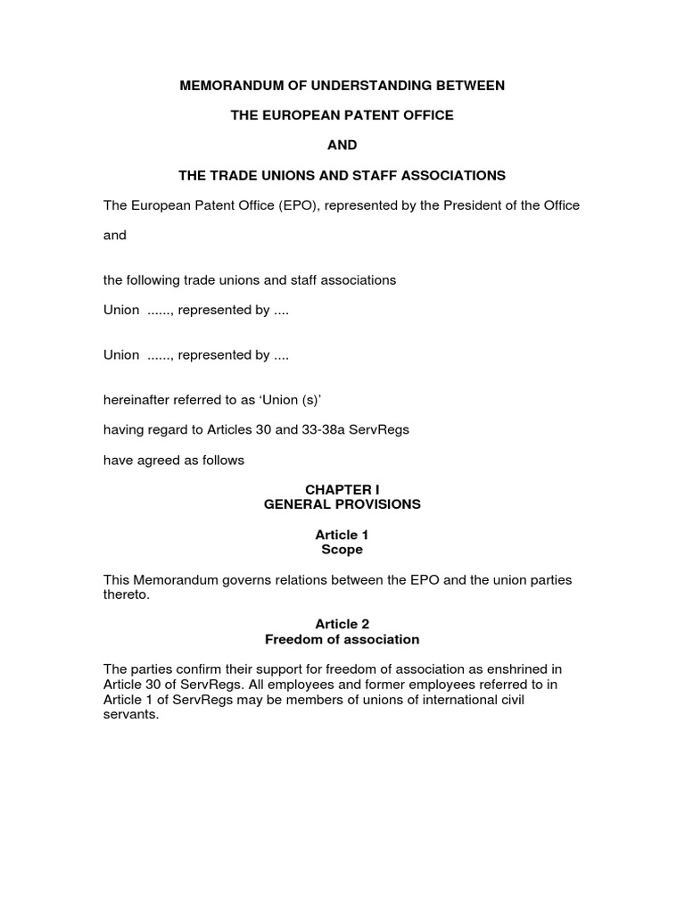 EPO - Memorandum of Understanding | PDF | Trade Union | Negotiation