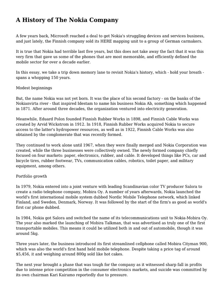 A History of The Nokia Company | PDF | Nokia | Mobile Phones