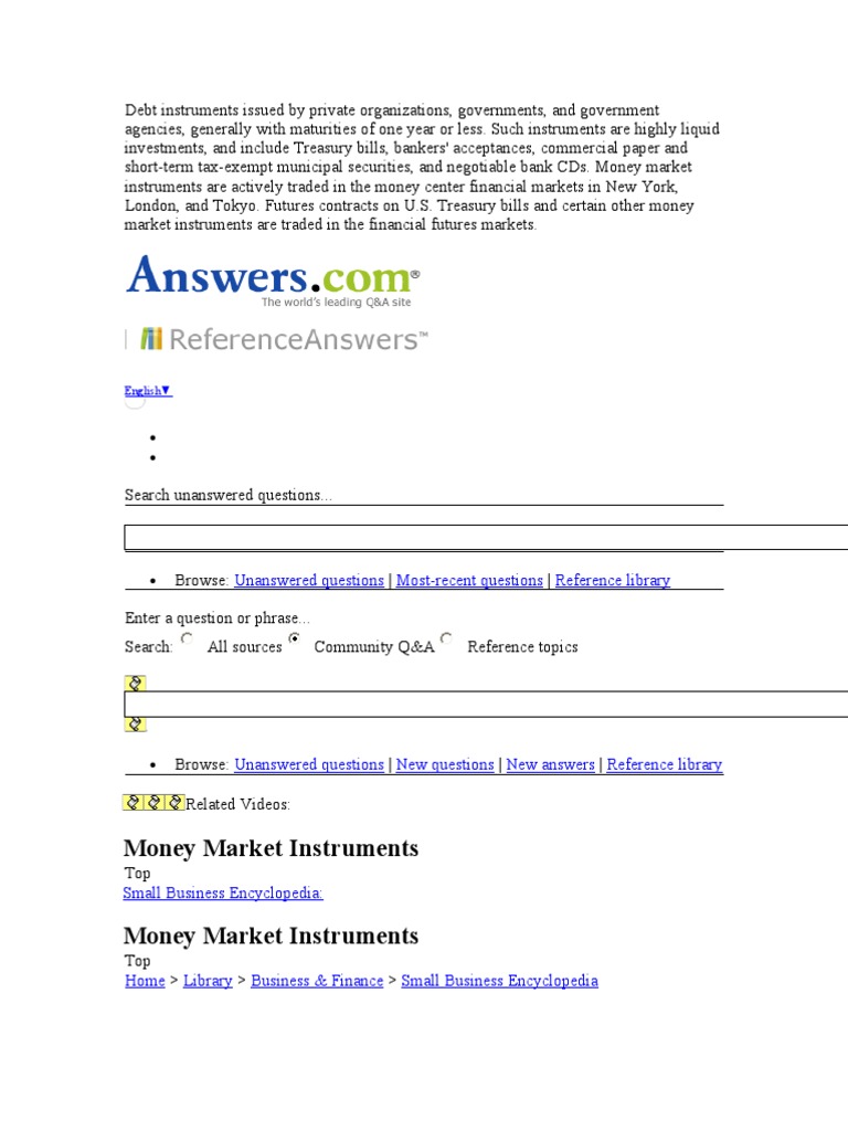 Debt Instruments Issued by Private Organizations | PDF | Money Market ...