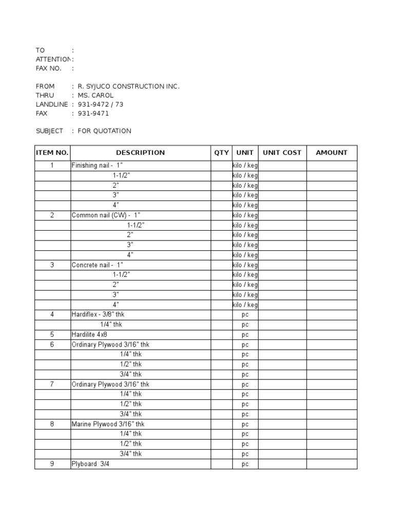 Item No. Description QTY Unit Unit Cost Amount | PDF | Science ...