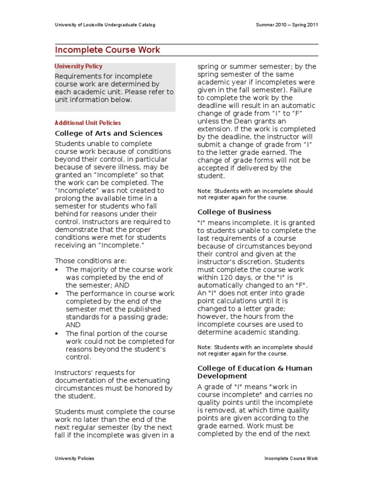 Incomplete Course Work Policies | PDF