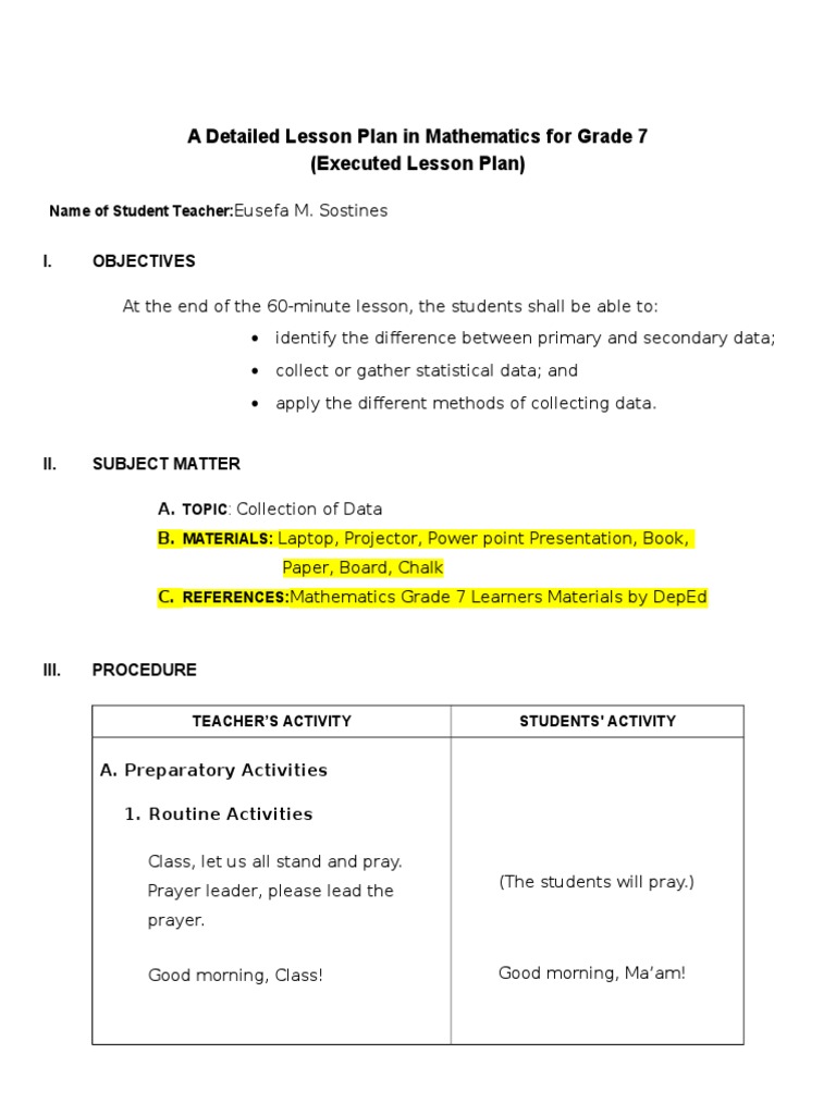 A Detailed Lesson Plan in Collection of Data | PDF | Scientific Method ...