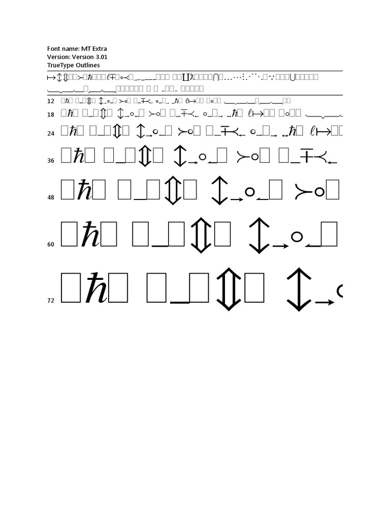 Font Name: MT Extra Version: Version 3.01 Truetype Outlines | PDF